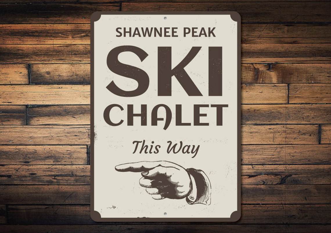 Ski Chalet This Way Sign Personalized Pointing Hand Location | Etsy