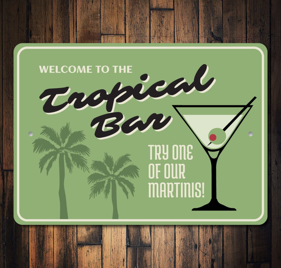 Tropical Bar Sign Martini Glass Decor Palm Tree Sign Palm - Etsy