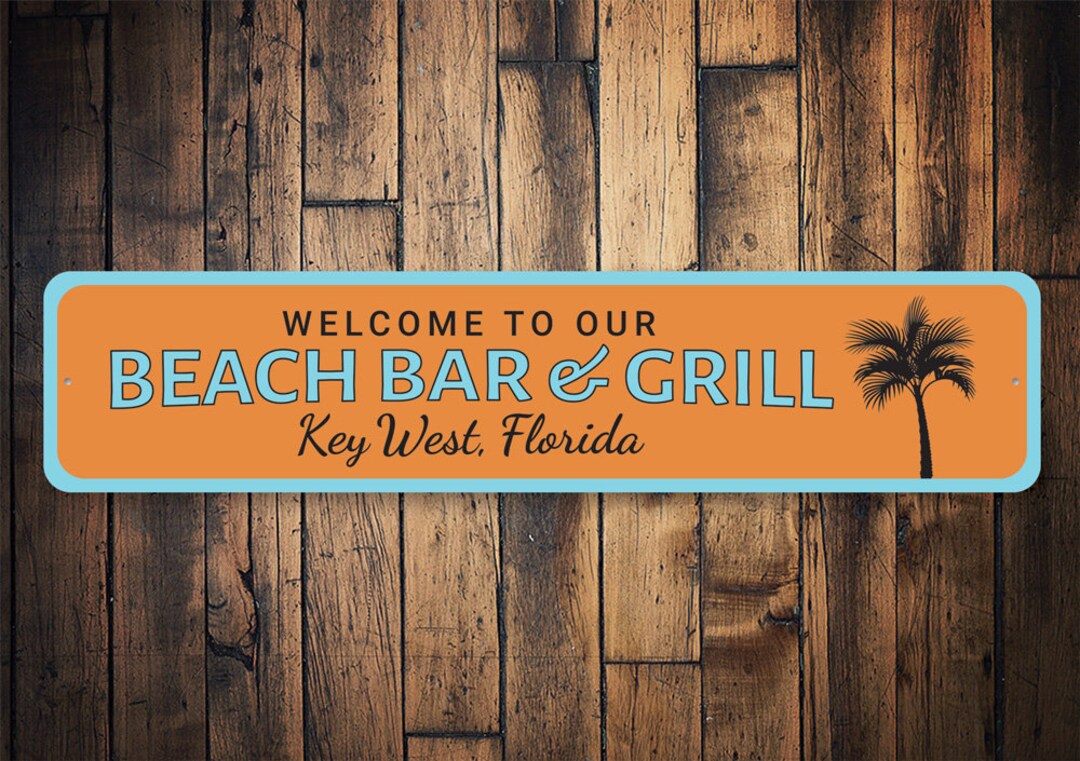 Beach Bar & Grill, Key West Florida, Palm Tree Sign, Beach Ocean Sign ...