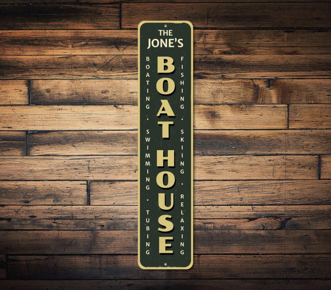 Boat House Vertical Sign, Personalized Family Name Sign, Custom Lake ...