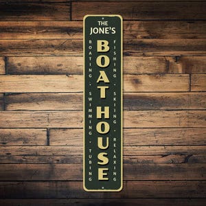 Boat House Vertical Sign, Personalized Family Name Sign, Custom Lake ...