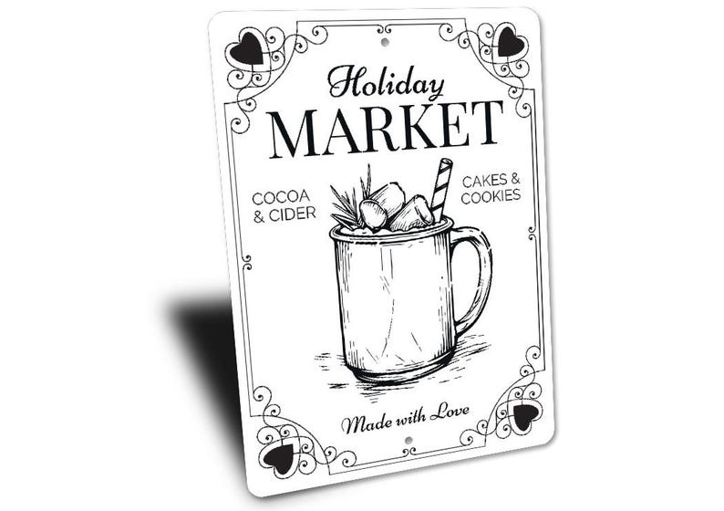 Holiday Market Sign, Cocoa and Cider Sign, Winter Market Metal Sign ...
