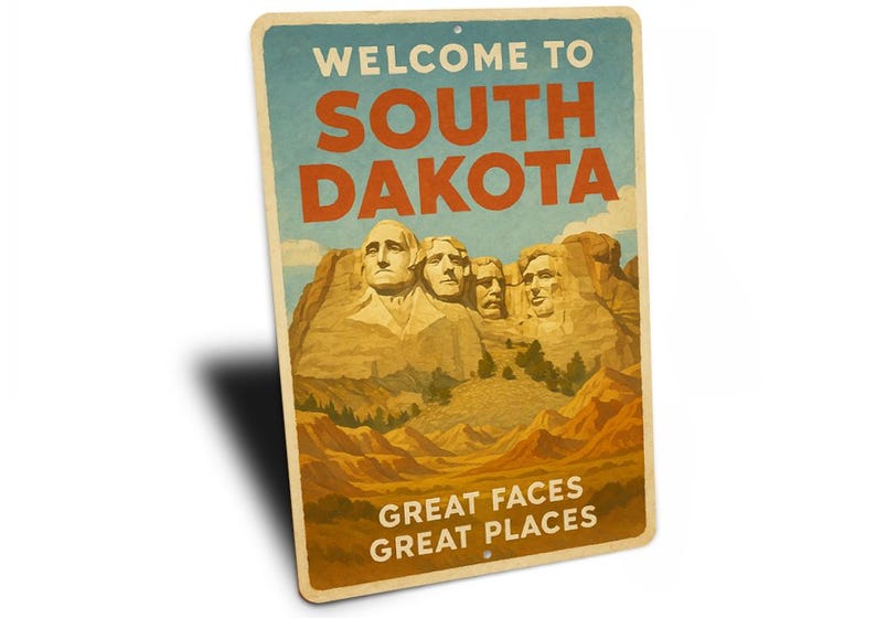 Welcome to South Dakota Metal Sign – Great Faces Great Places Wall Art ...
