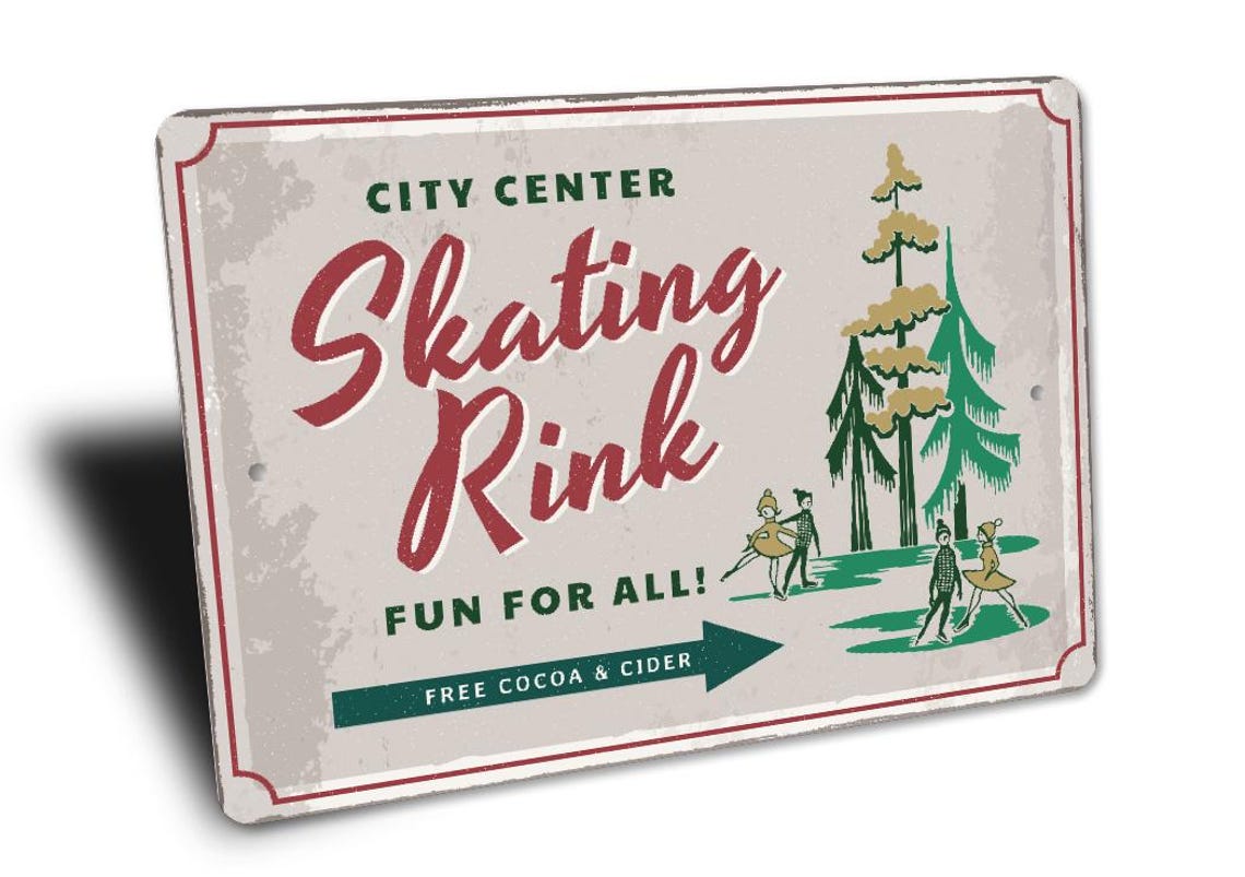 Retro Ice Skating Rink Sign, Metal Skating Wall Sign, Skating Rink ...