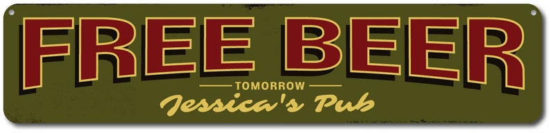Free Beer Tomorrow Sign, Personalized Irish Pub Name Bar Sign, Custom ...