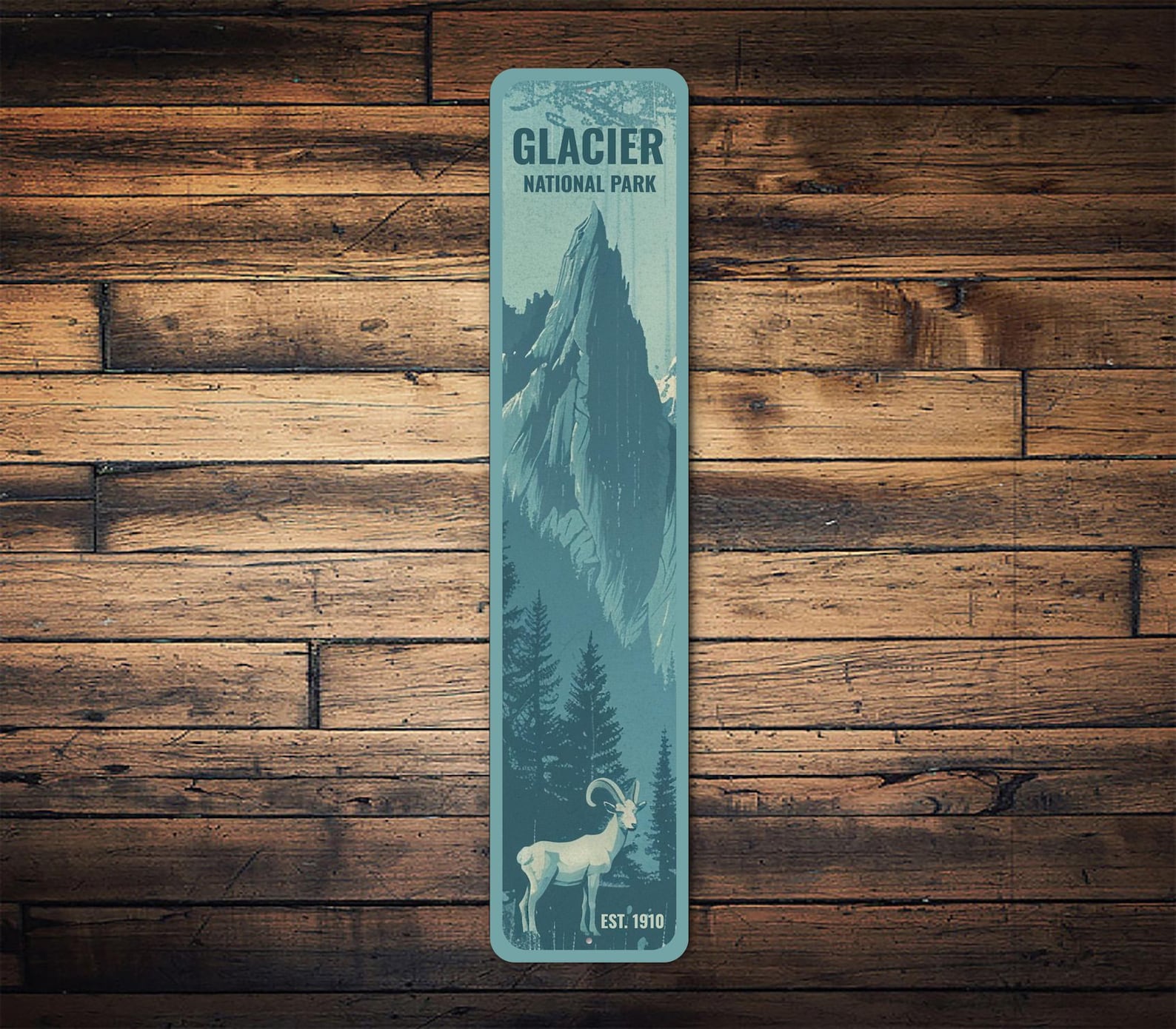 Glacier National Park Metal Sign – Vertical Mountain Wall Art, Retro ...