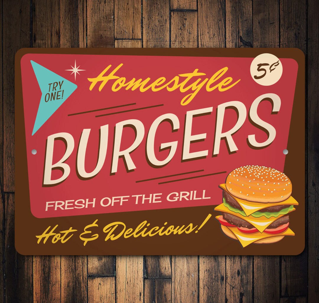 Homestyle Burger Sign, Burger Sign, Vintage Burger, Vintage Decor, 1900 ...