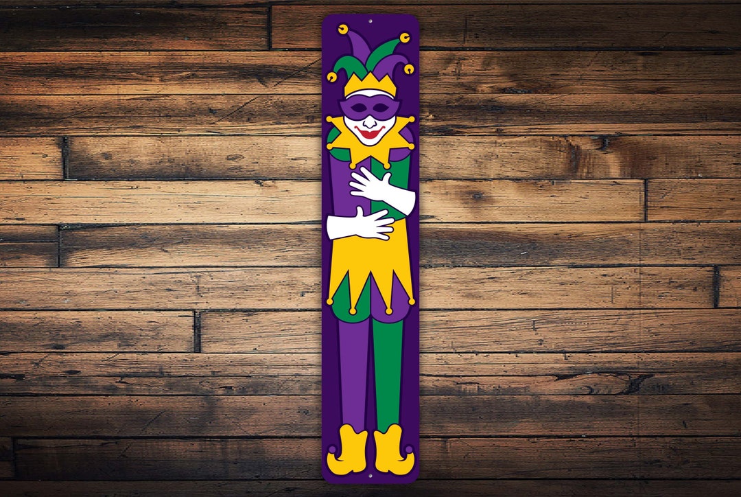 Mardi Gras Jester Sign - Vertical Metal Decor for Fat Tuesday & Porch ...