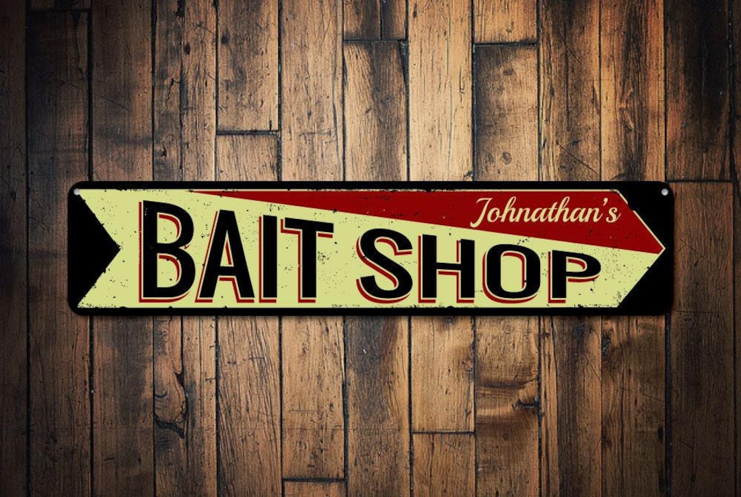 Bait Shop Sign, Shop Arrow Sign, Gift for Fisherman Sign, Metal Lake ...