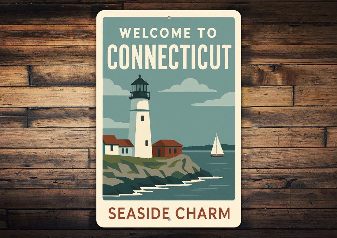 Welcome to Connecticut Metal Sign – Seaside Charm Wall Art, Retro ...