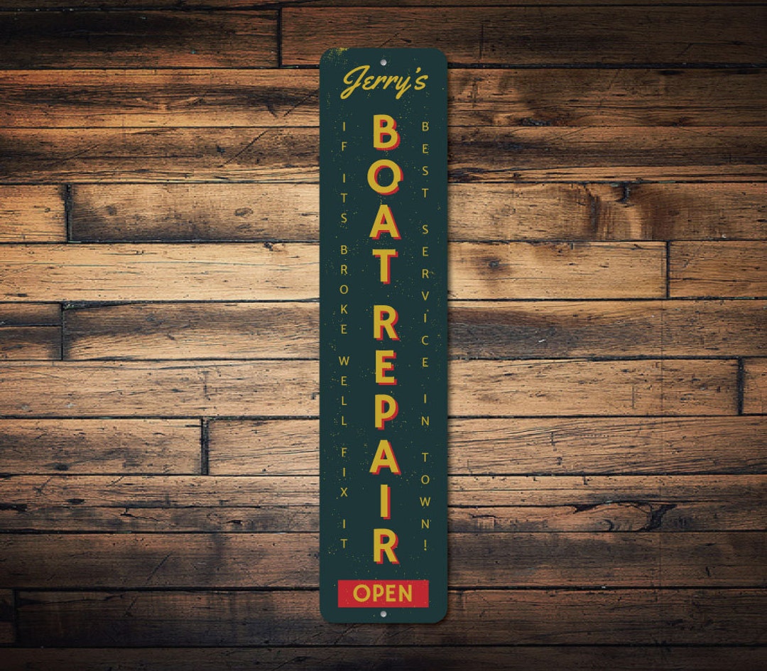 Boat Repair Sign, Personalized Vertical Store Open Sign, Custom Name ...