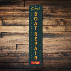 Boat Repair Sign, Personalized Vertical Store Open Sign, Custom Name ...
