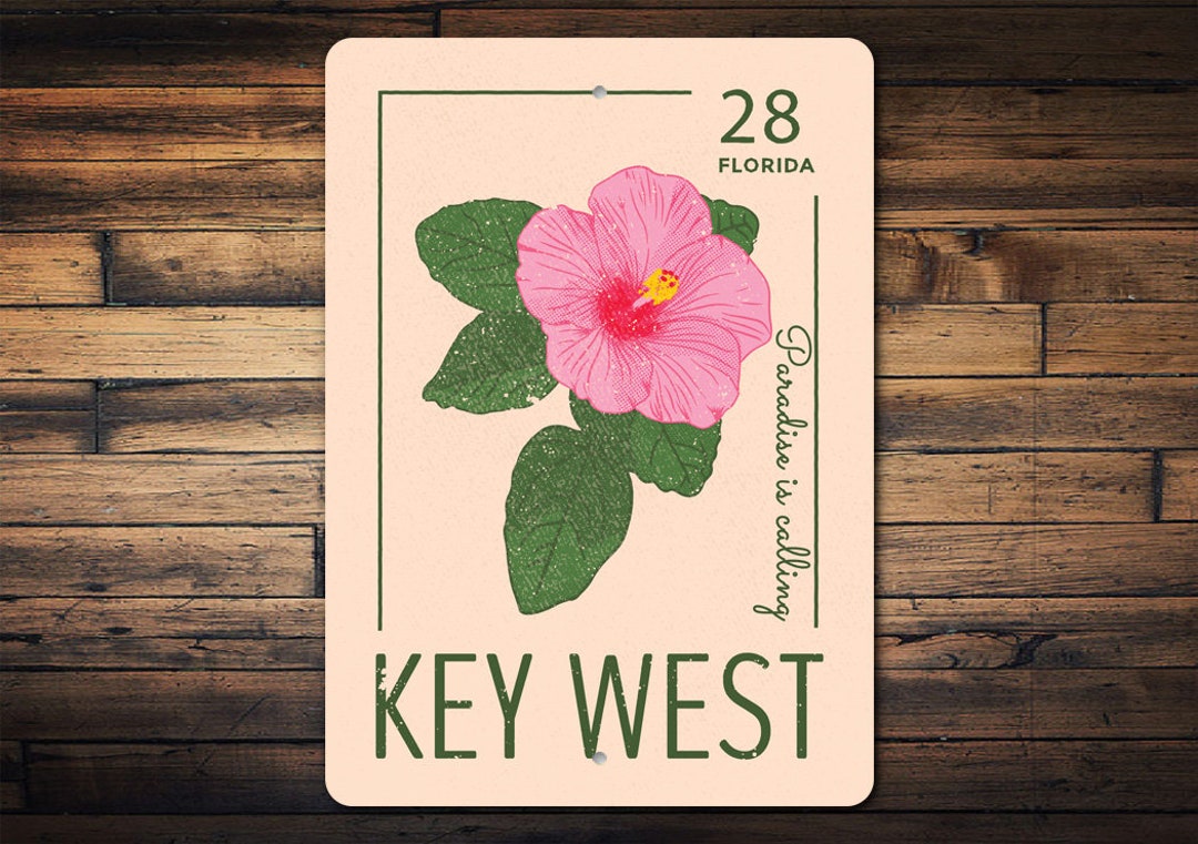 Key West Florida Sign, Gumamela Hibiscus Flower Decor, Custom Beach ...