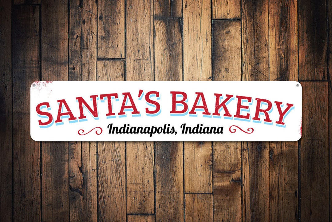 Santa's Bakery Sign, Custom City State Merry Christmas Sign ...