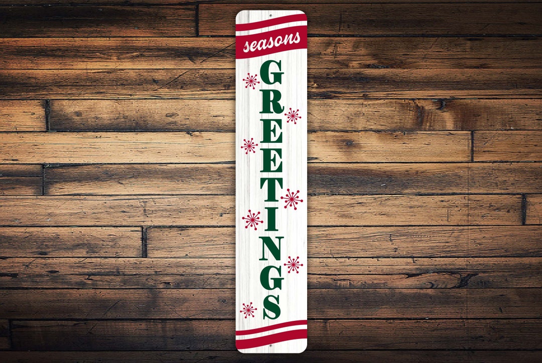 Seasons Greetings Christmas Porch Sign, Vertical Door Sign, Seasons ...