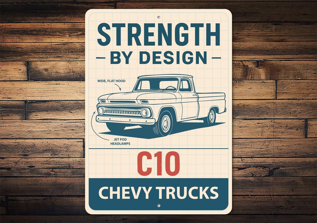 C10 Chevy Truck Metal Sign, Vintage Garage Wall Decor, Strength by ...