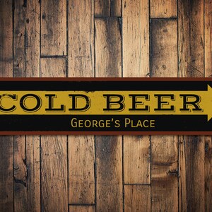 Cold Beer Arrow Sign, Personalized Bartender Name Sign, Custom Bar Name ...