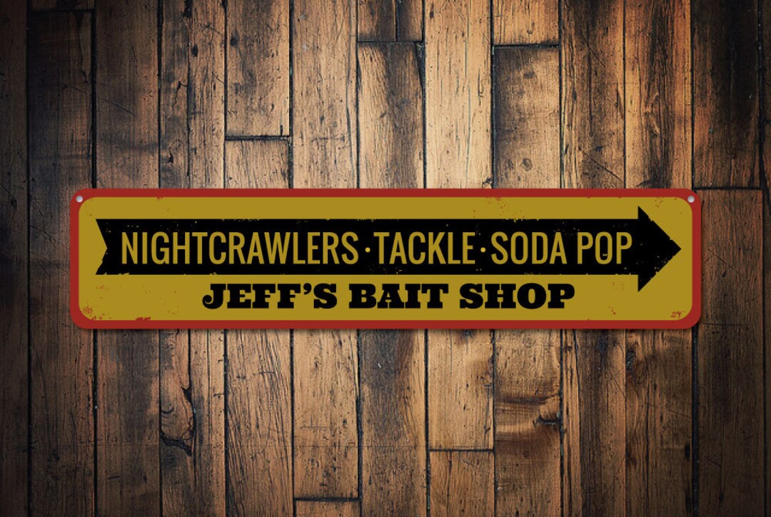 Nightcrawlers Tackle Soda Pop Bait Shop Sign, Personalized Store Owner ...