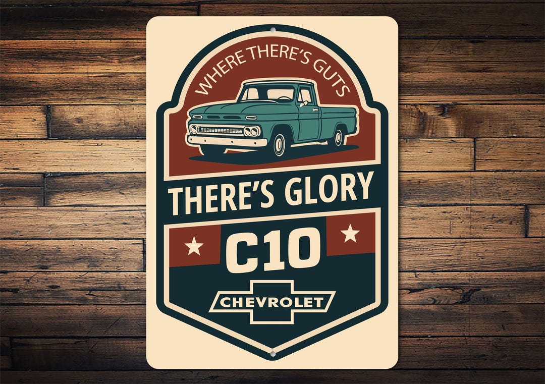 C10 Chevy Truck Metal Sign, Vintage Garage Wall Decor, Classic Car ...