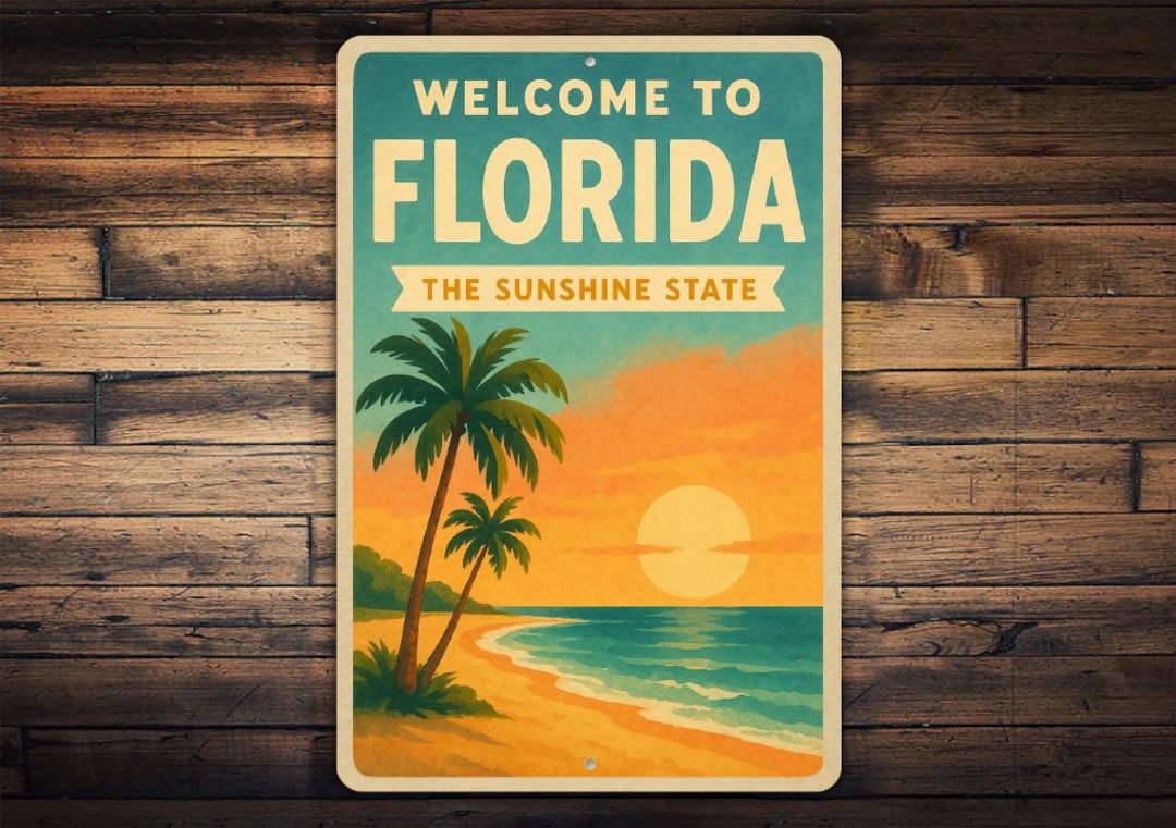 Welcome to Florida Metal Sign – the Sunshine State Wall Art, Retro ...