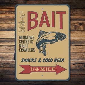 Live Bait Sign, Fishing Bait Sign, Bait Shop Decor, Bait Shop Sign ...