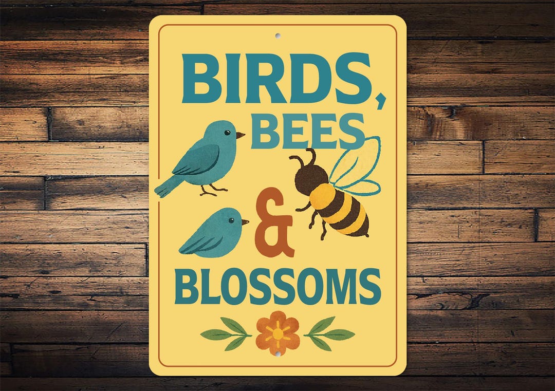 Birds Bees Blossoms Sign, Spring Garden Sign, Bird Lover Gift, Bee ...