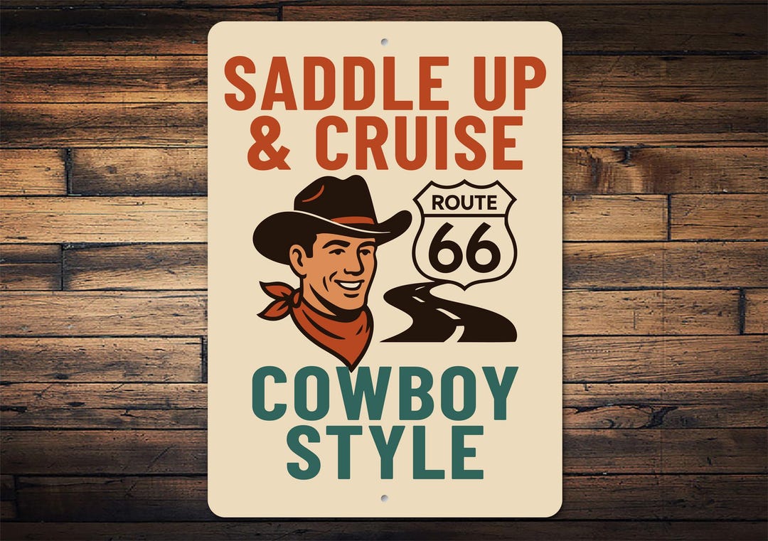 Saddle up & Cruise Cowboy Style Route 66 Sign – Western Retro Metal ...