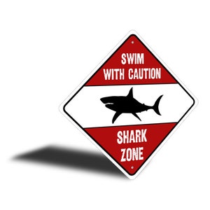Swim With Caution Sign, Shark Caution Sign, Caution Sign, Beach Decor ...
