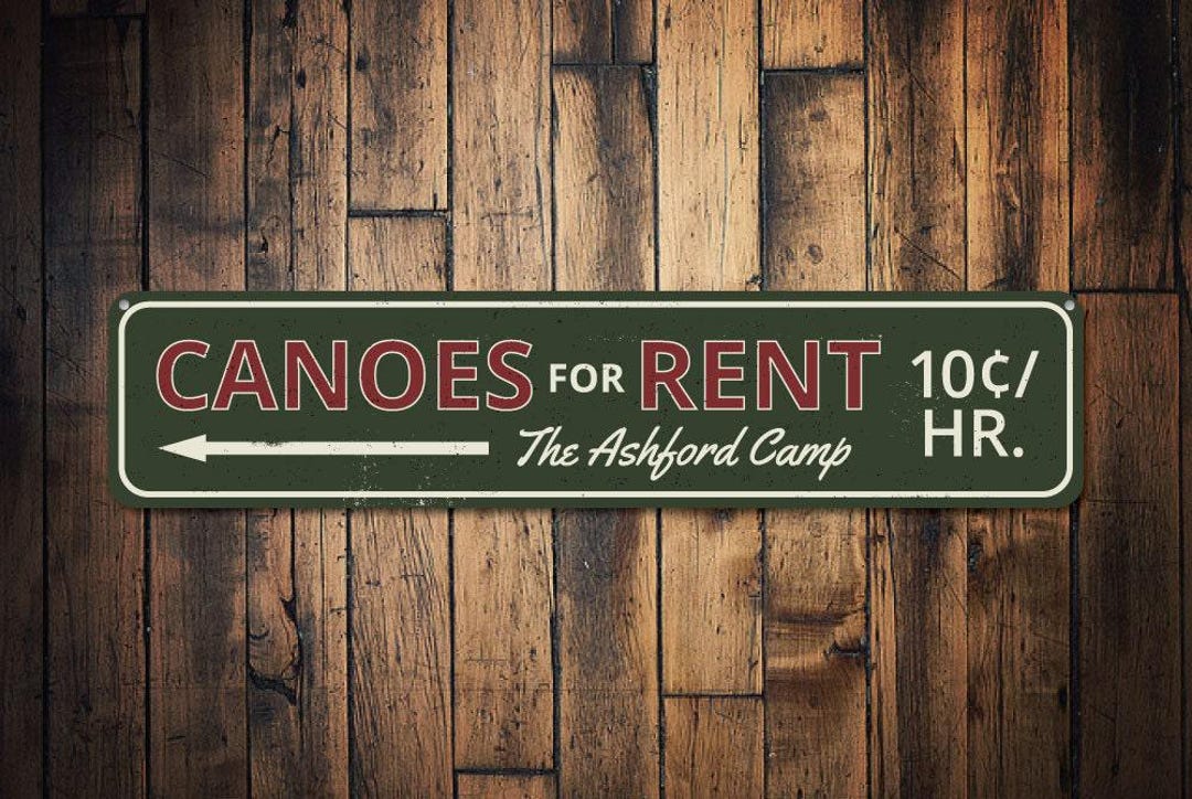 Canoes for Rent Sign, Personalized Arrow 10 Cents per Hour Family Name ...