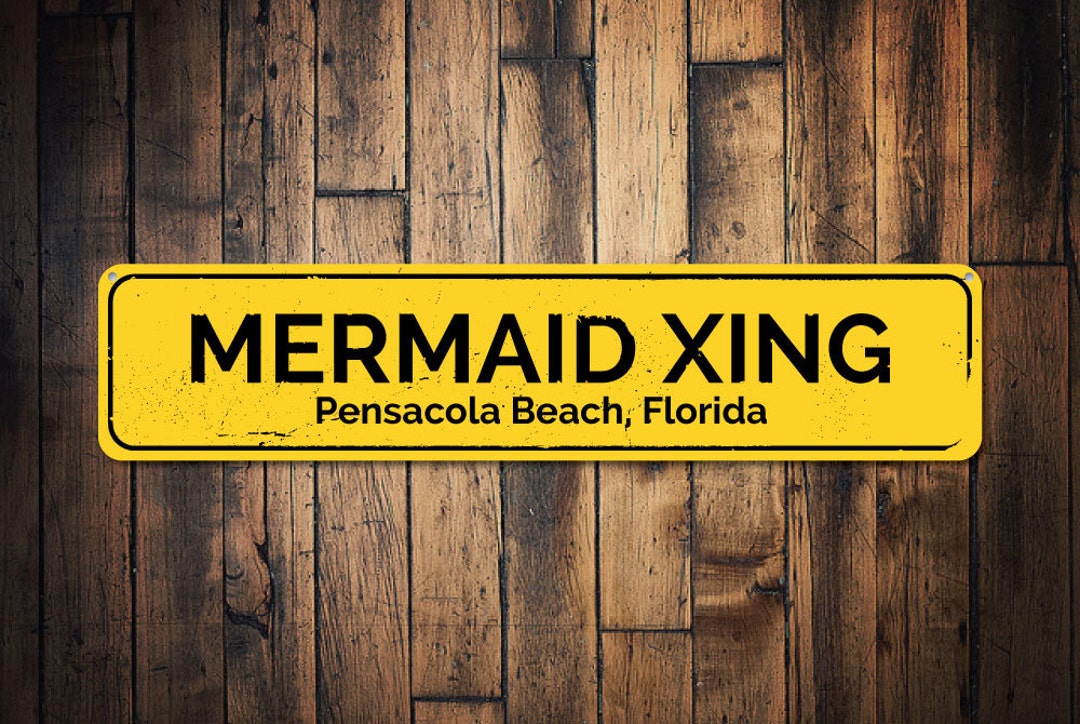 Mermaid Xing Sign, Personalized Beach Location Crossing Sign, Custom ...