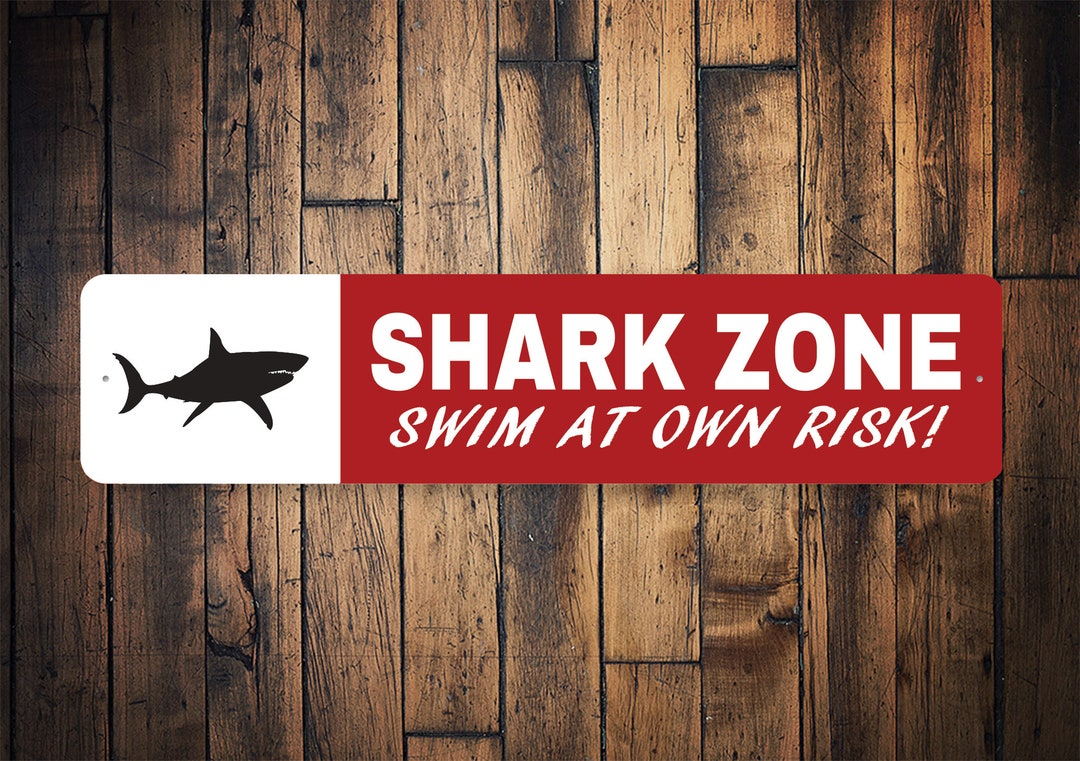 Swim at Risk Sign, Swimming Sign, Shark Sign Zone, Shark Decor, Surf ...