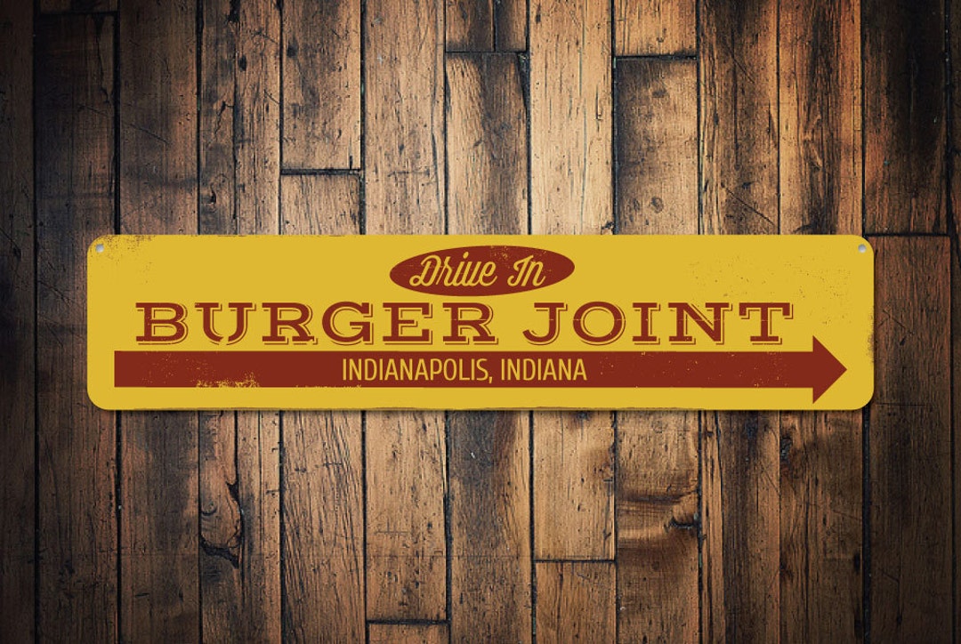 Drive in Burger Joint Sign, Personalized Hamburgers This Way Arrow Sign ...