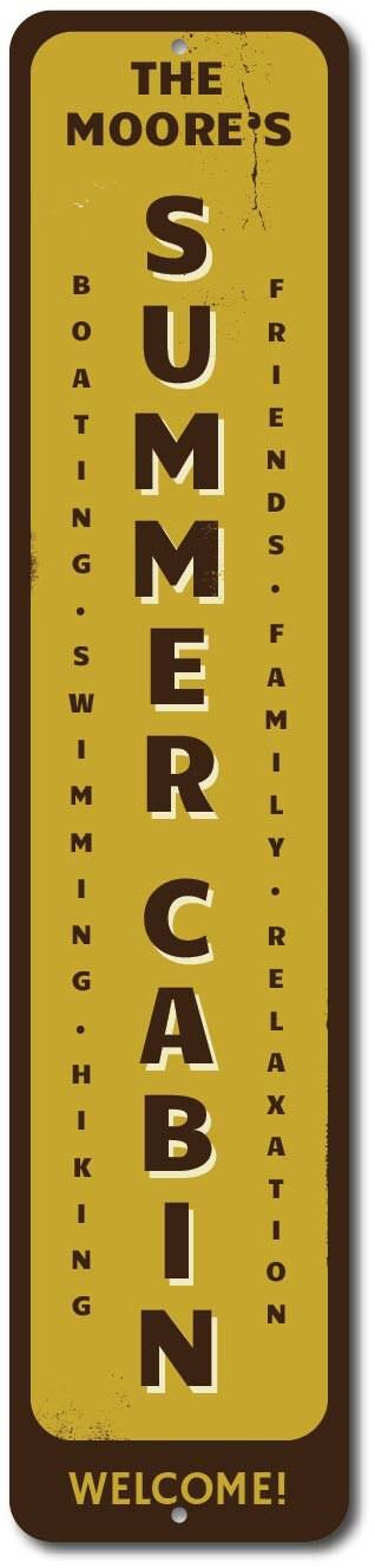 Summer Cabin Sign, Personalized Vertical Family Name Sign, Custom ...
