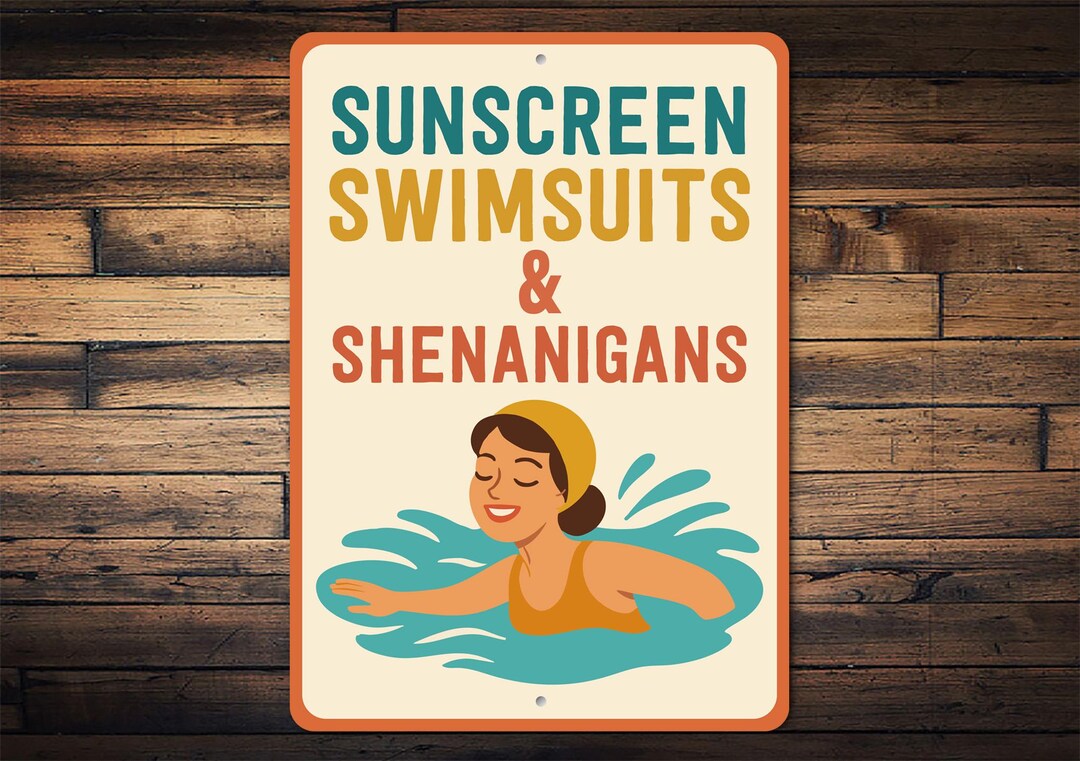 Sunscreen Swimsuits Shenanigans Sign, Poolside Wall Decor, Beach House ...