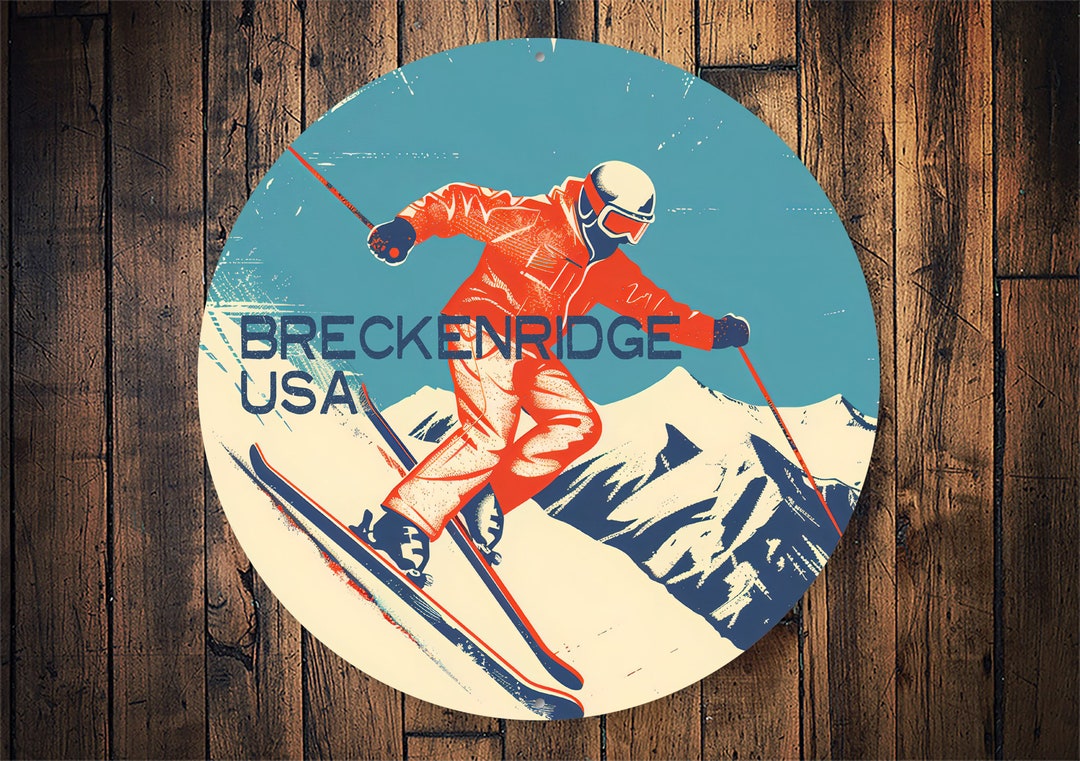 Breckenridge USA Skiing Sign, Ski Lodge Wall Decor, Vintage Ski Decor ...