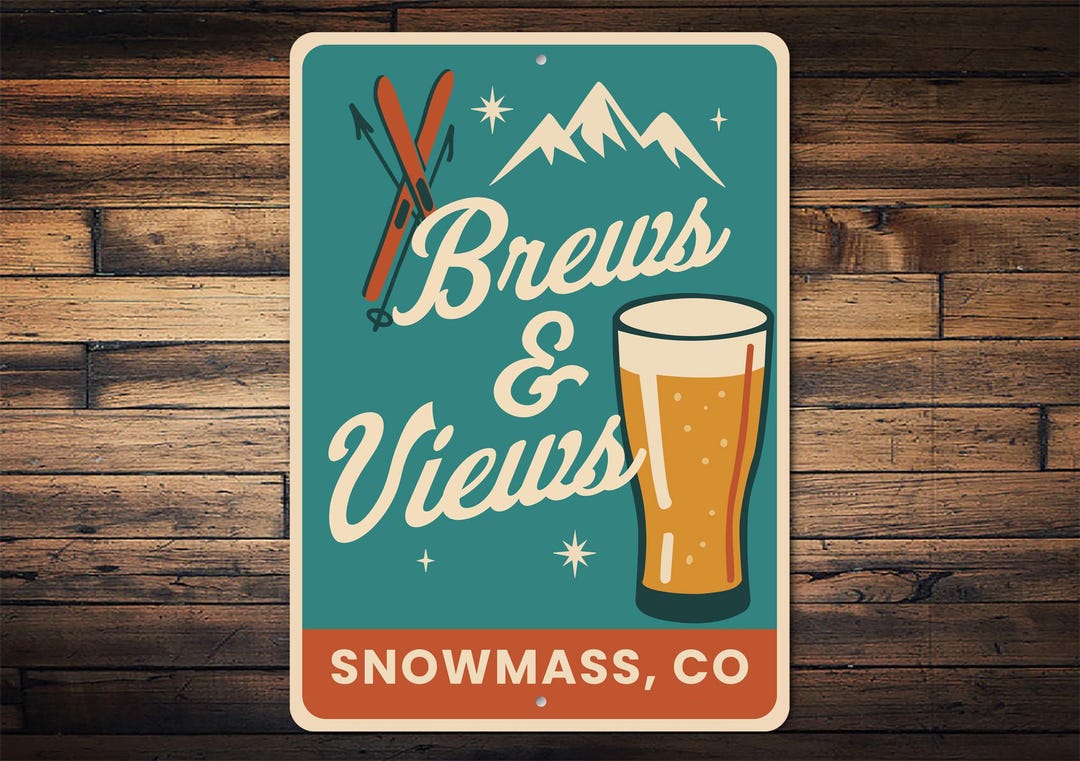 Brews & Views Metal Sign, Custom Ski Lodge Bar Decor, Personalized ...