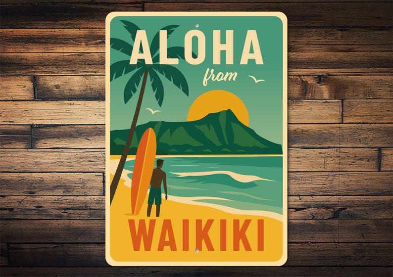 Aloha From Waikiki Sign, Hawaii Room Sign, Waikiki Wall Decor, Aloha ...