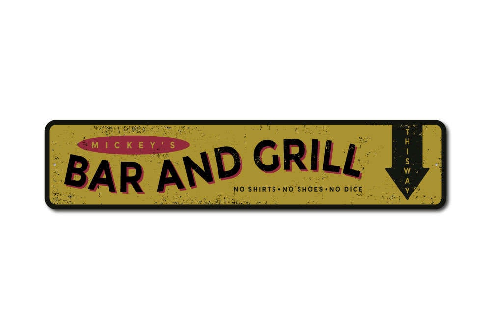 Bar and Grill Sign Custom Bar Grill Sign Bar Arrow Sign | Etsy