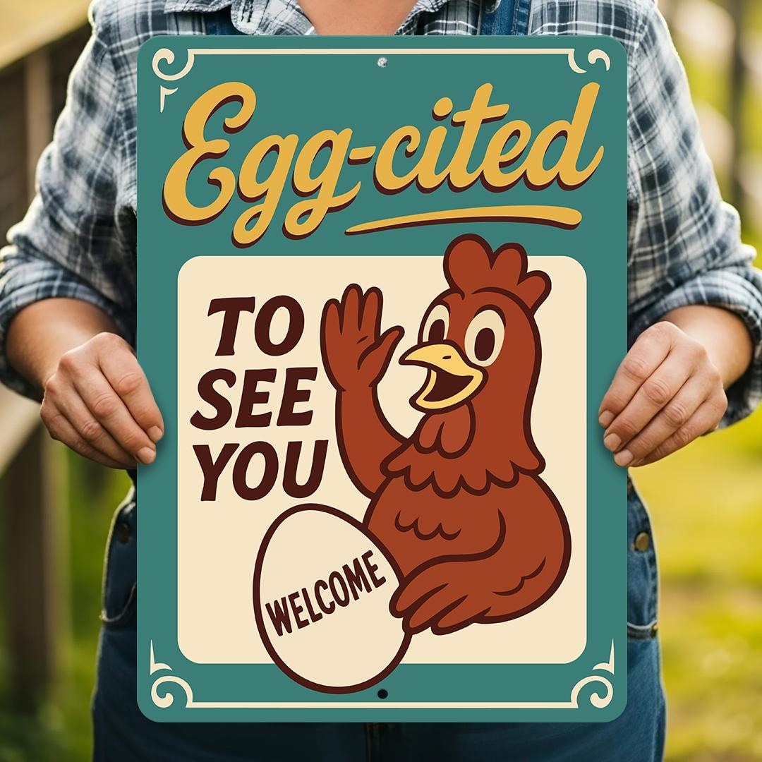 Egg-cited to See You Welcome Sign, Funny Chicken Decor, Farmhouse Entry ...