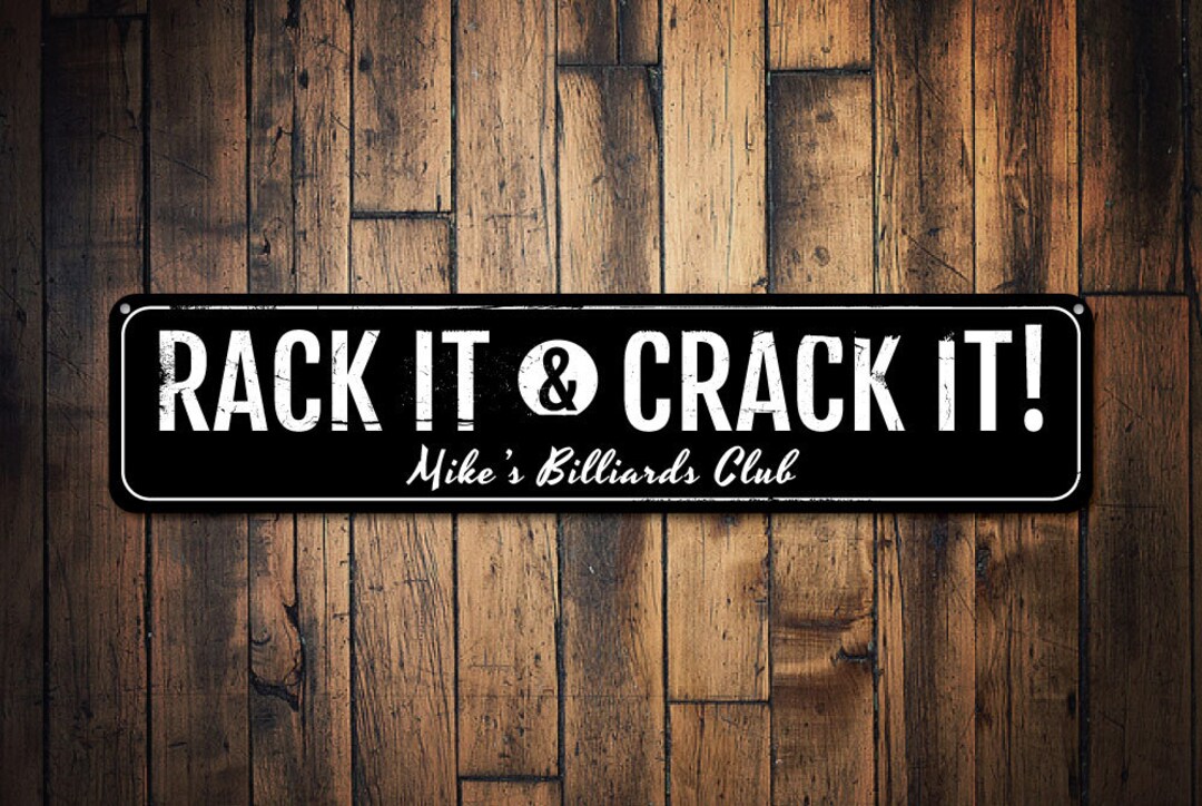 Rack It & Crack It Sign, Personalized Billiards Club Name Sign, Metal ...