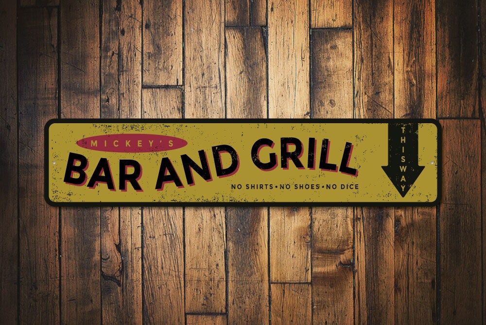 Bar and Grill Sign Custom Bar Grill Sign Bar Arrow Sign | Etsy