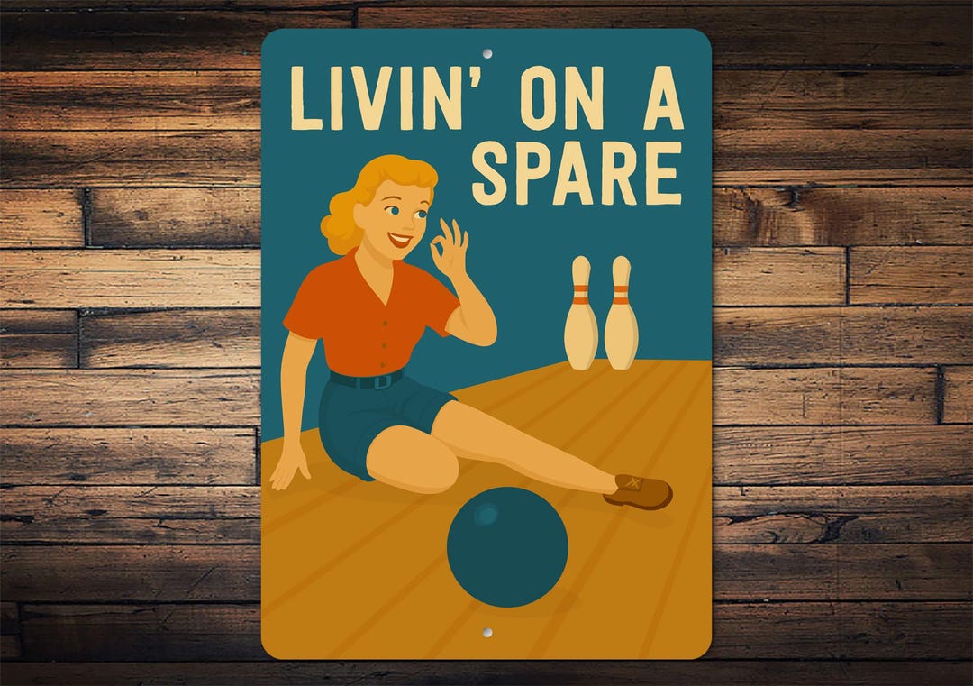 Livin on A Spare Sign, Retro Bowling Sign, Game Room Decor, Bowling ...