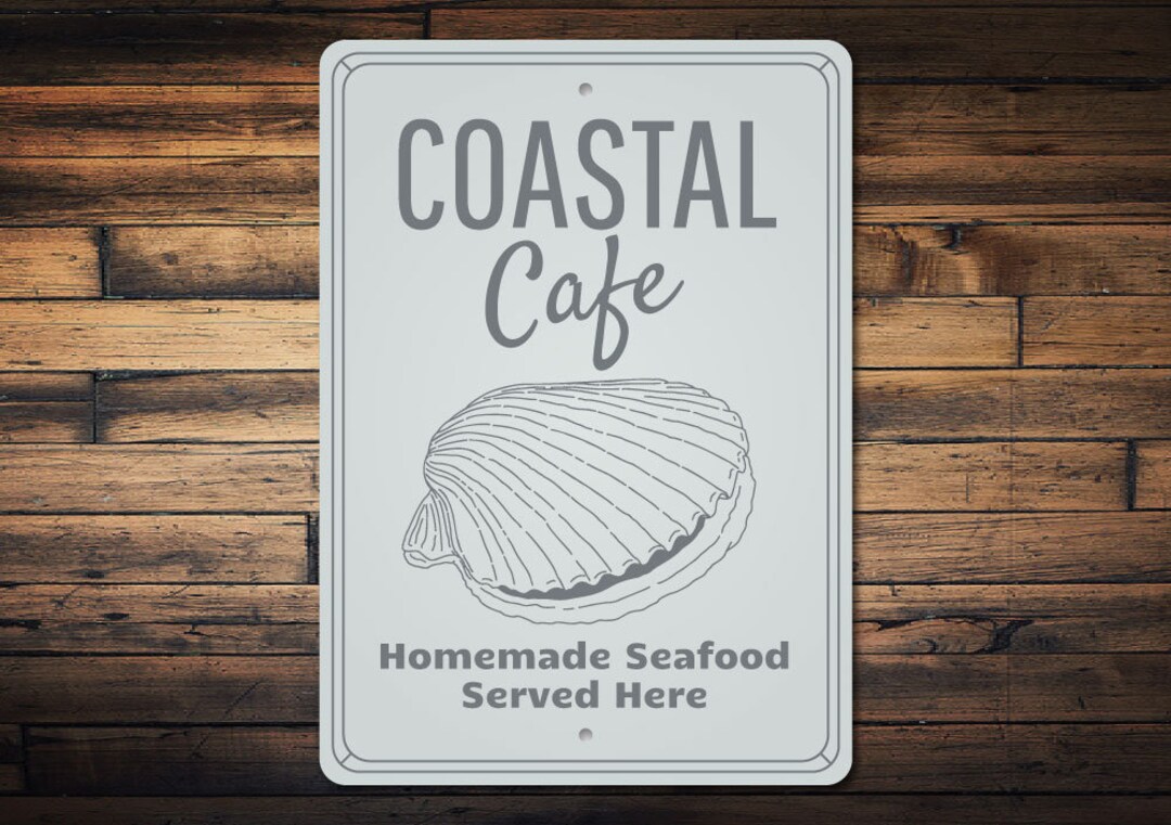 Coastal Cafe Sign, Coastal Cafe Decor, Beach Shell Decor, Scallop Sign ...