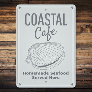 Coastal Cafe Sign, Coastal Cafe Decor, Beach Shell Decor, Scallop Sign ...