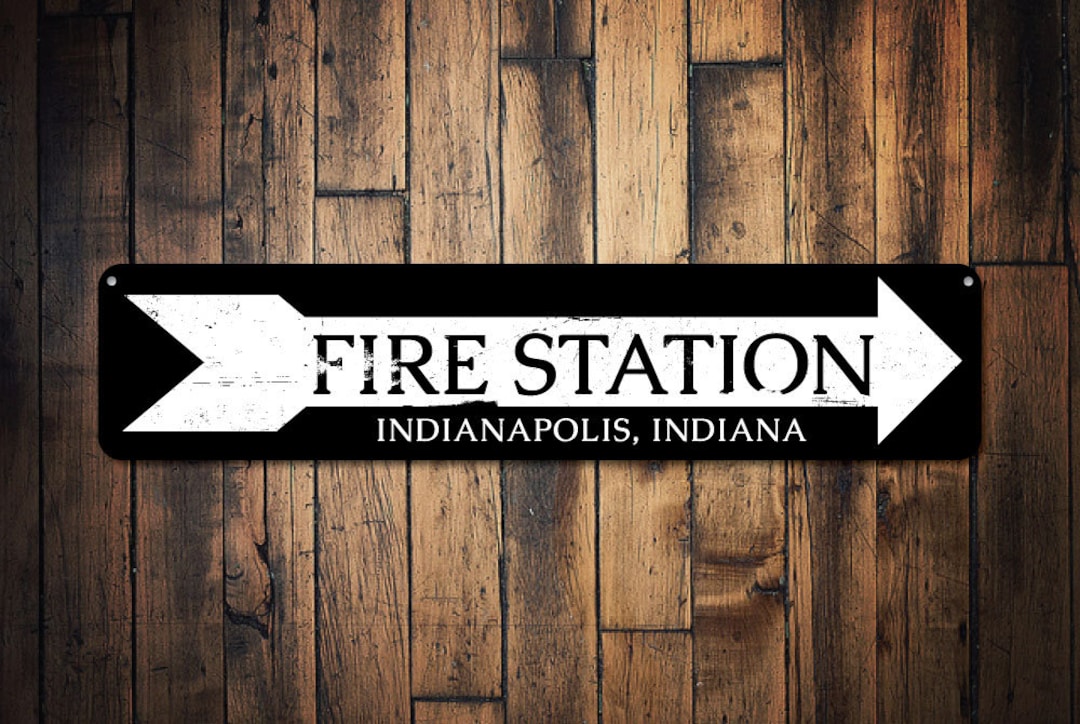 Fire Station Arrow Sign, Personalized City State Firehouse Sign, Metal ...