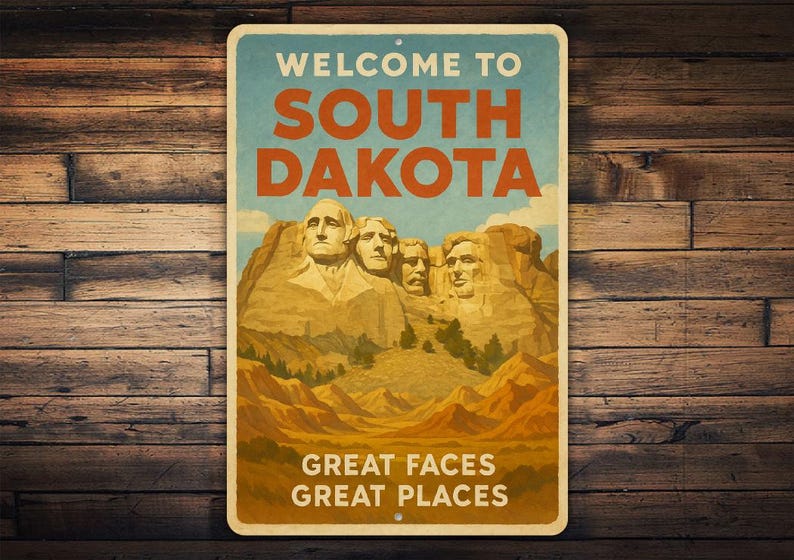 Welcome to South Dakota Metal Sign – Great Faces Great Places Wall Art ...