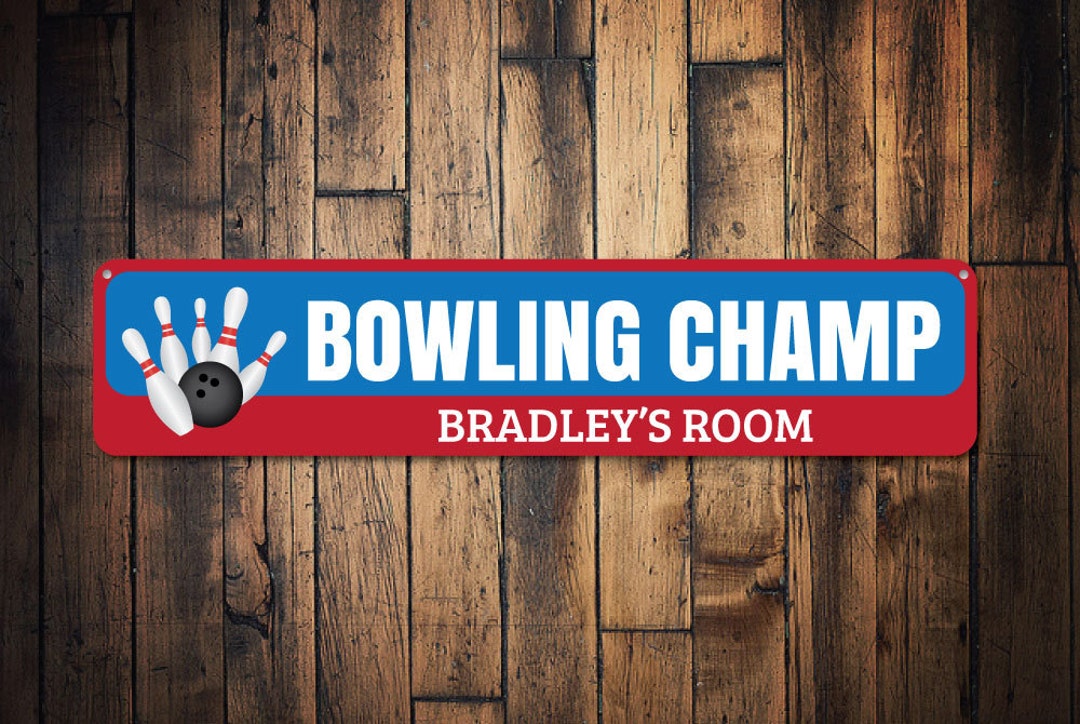 Bowling Champ Sign, Personalized Kid Name Room Sign, Custom Bowler ...
