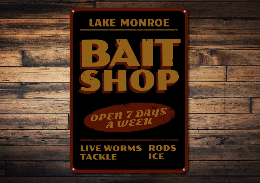 Bait Shop Sign, Custom Bait Shop Open Lake Sign, Metal Lake Name Sign ...