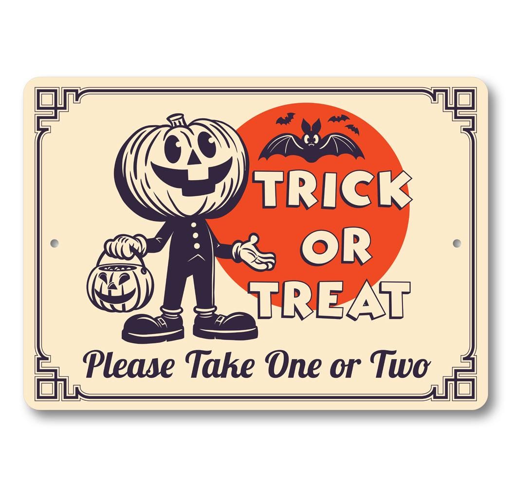 Trick or Treat Sign, Retro Halloween Decor, Halloween Door Sign ...