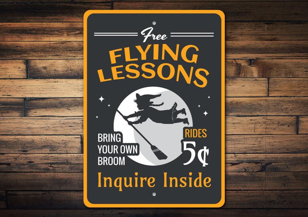 Flying Lessons Sign, Witch Broom Rides, Fly Here Sign, Halloween Sign ...